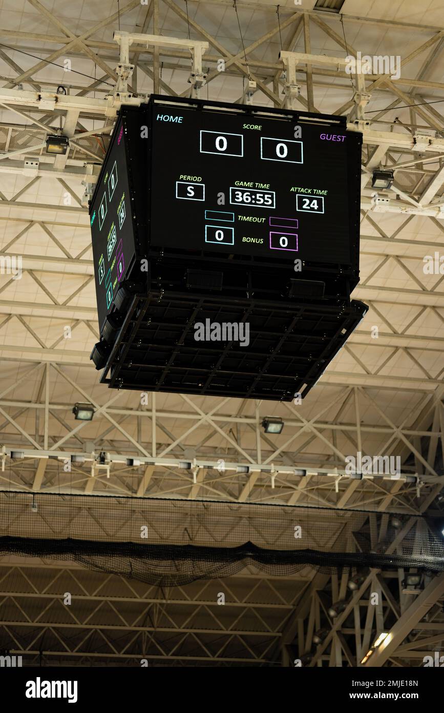 big score board hanging in a sports hall Stock Photo - Alamy