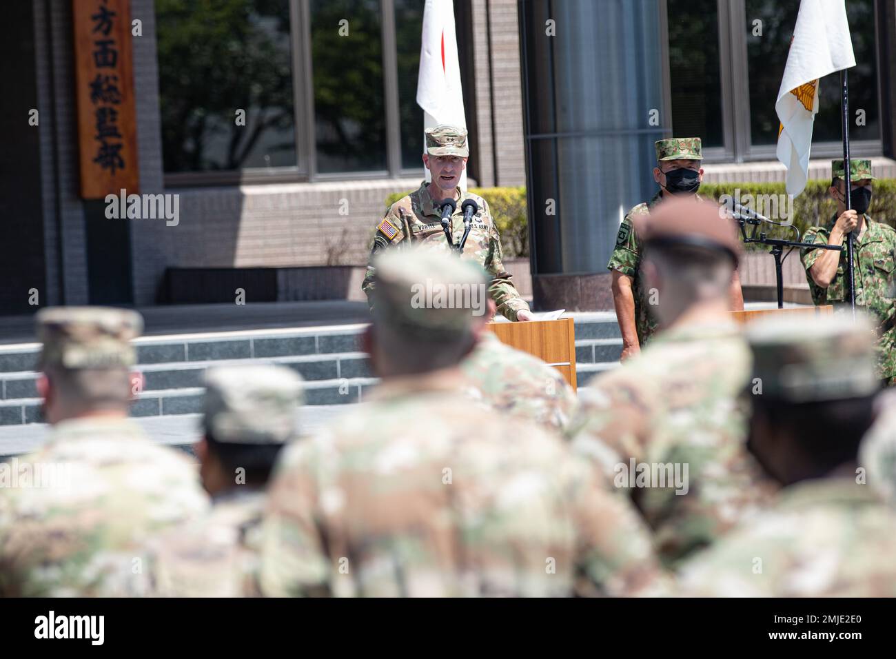 The Commanding General of U.S. Army Japan, Maj. Gen. J.B. Vowell, gives ...