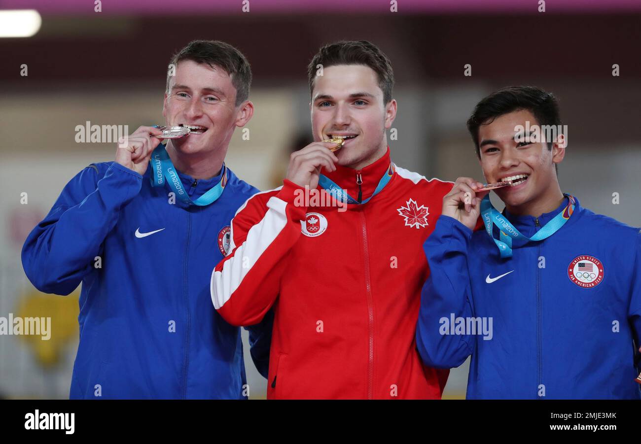 Gold medalist Jeremy Chartier of Canada, center, silver medalist ...