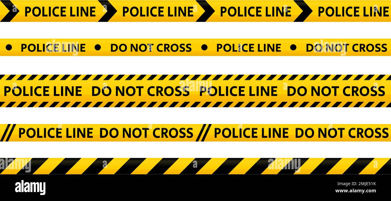 Police line do not cross tape set. Yellow and black caution stripes collection. Danger area or ...