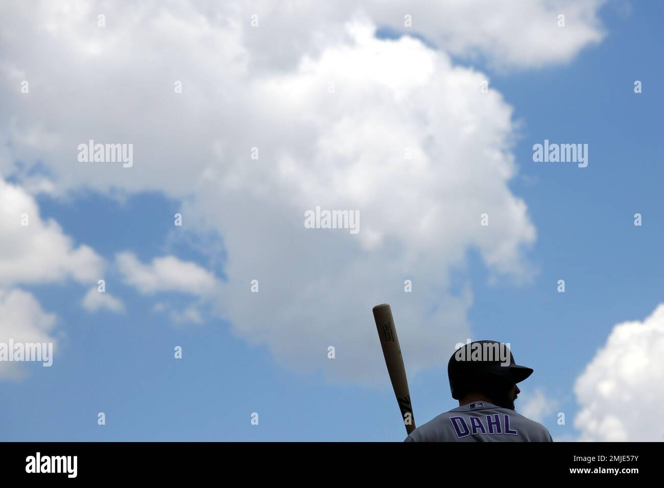 Colorado Rockies' David Dahl prepares for an at-bat during the first ...