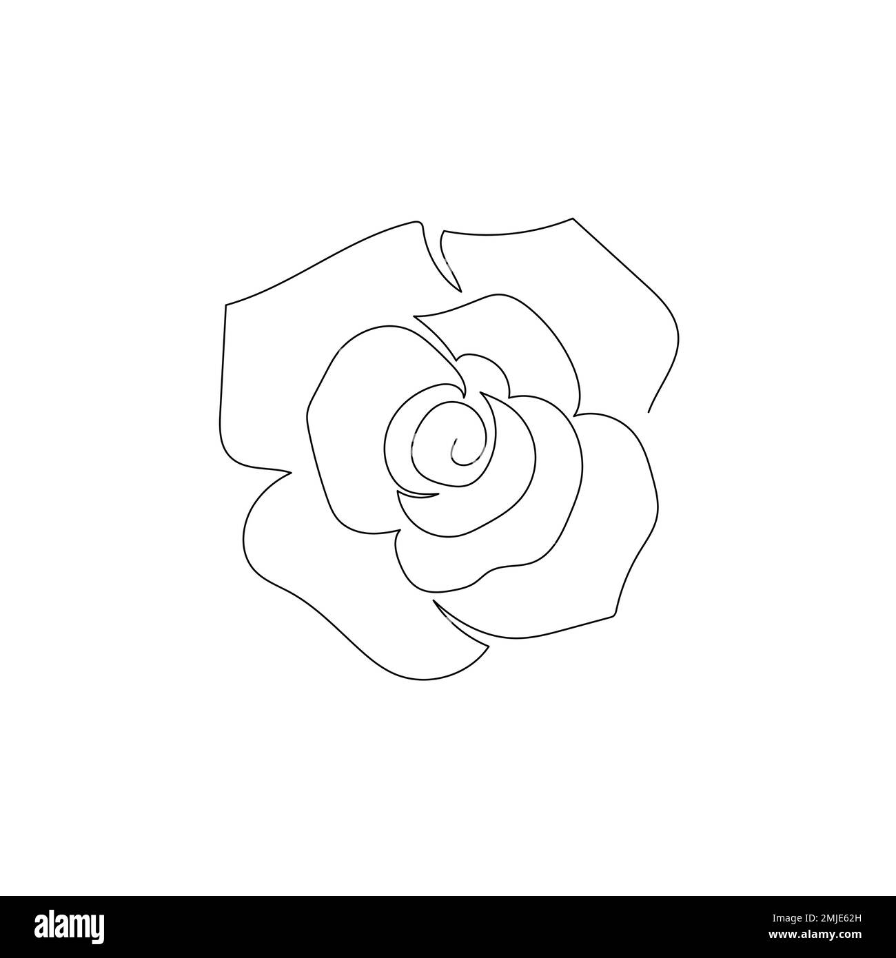 Outline rose flower logo. One continuous line art decorative rose draw ...