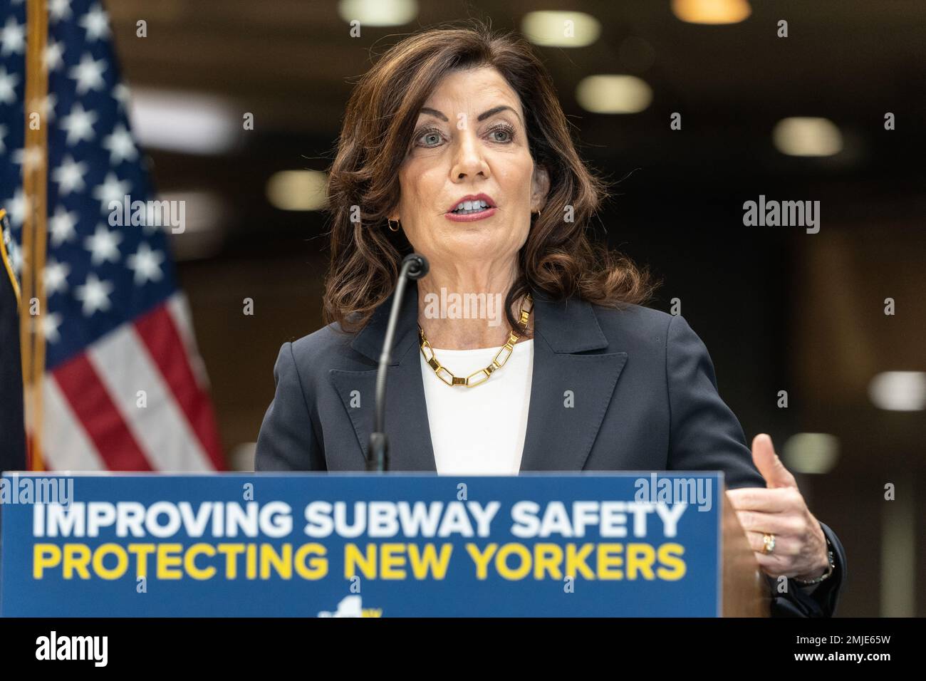 Governor Kathy Hochul speaks during joint press briefing with Mayor ...