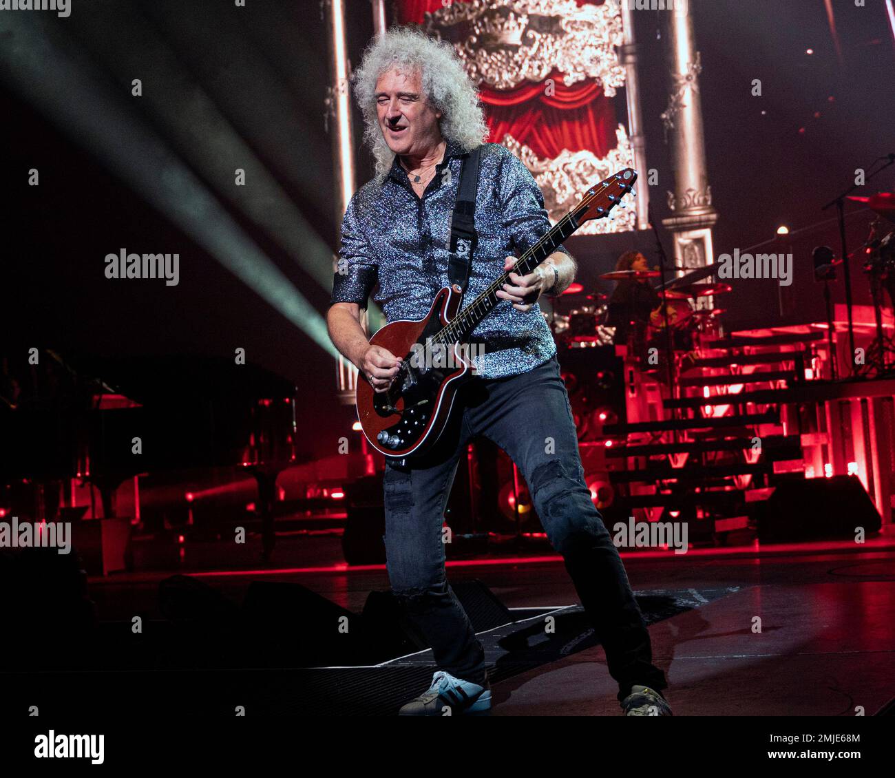 Queen lead guitarist Brian May performs with the band and Adam Lambert ... Queen lead guitarist Brian May performs with the band and Adam Lambert ...