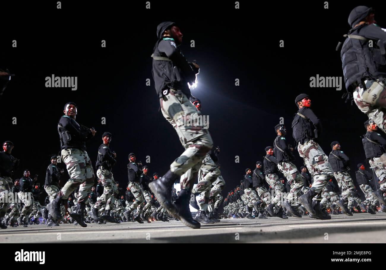 Members of the Saudi special forces perform during a military parade in ...