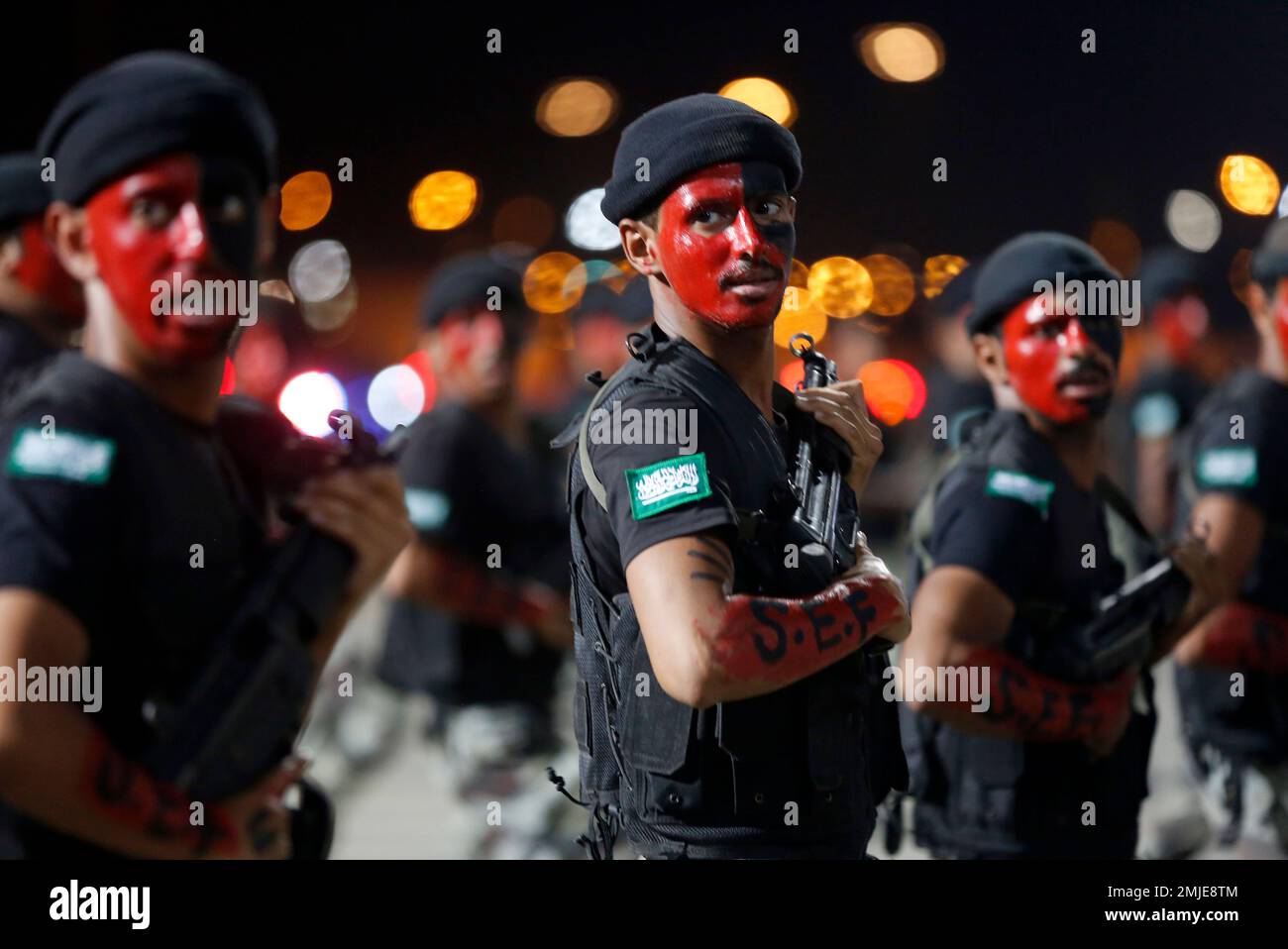 Members of the Saudi special forces perform during a military parade in ...
