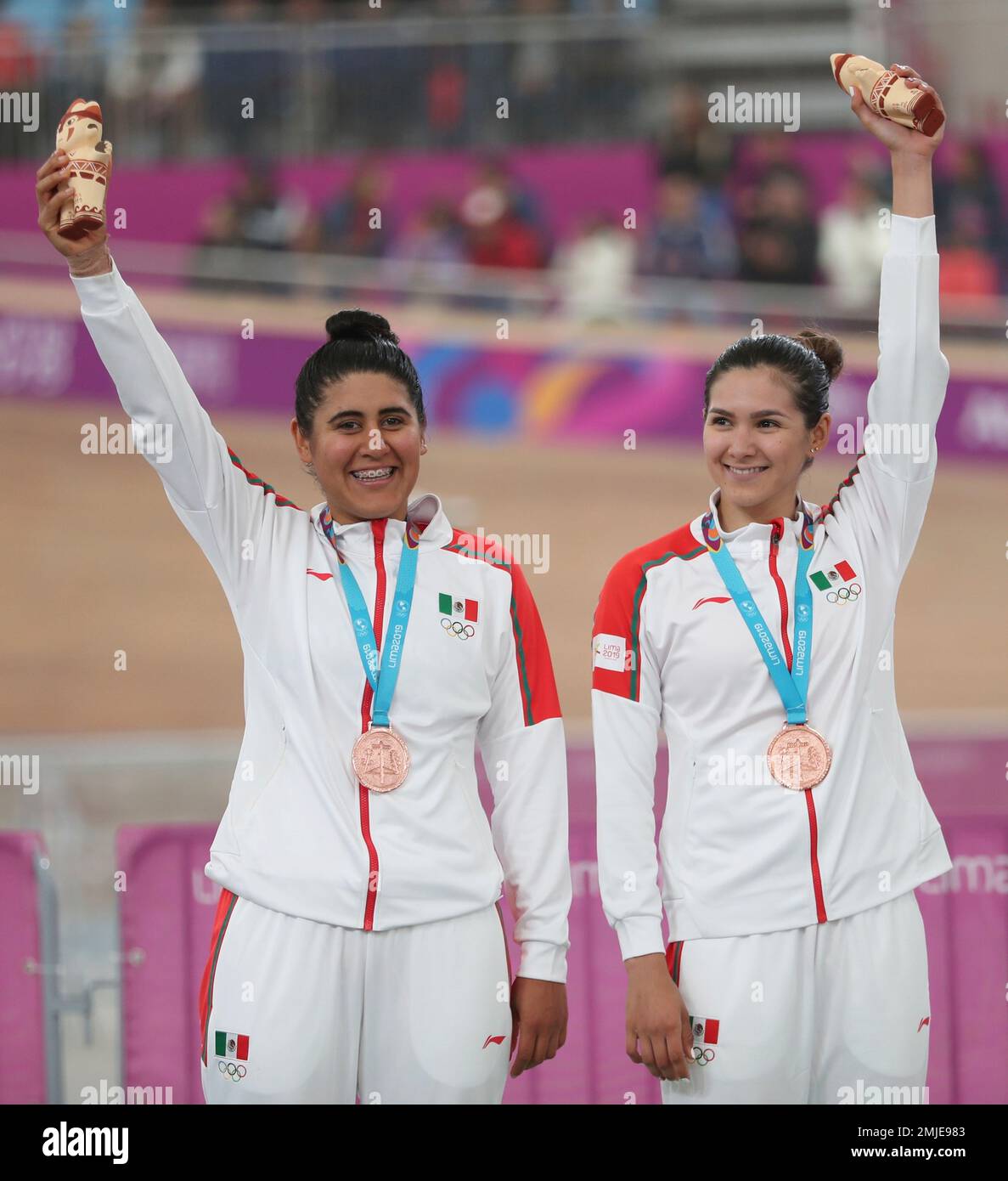Lizbeth Salazar, left, and Jessica Bonilla of Mexico wear their bronze ...