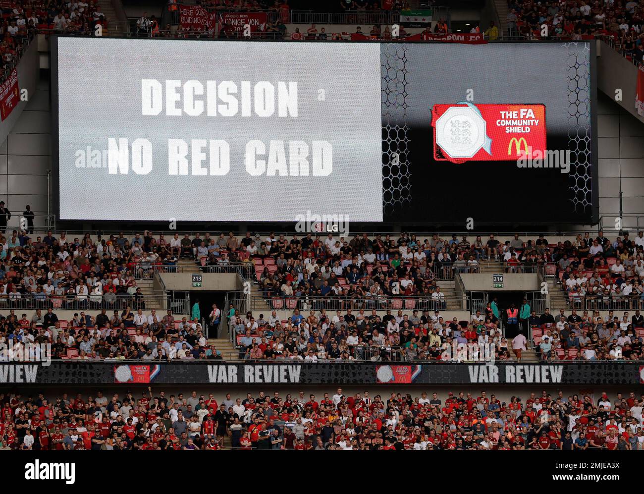 A VAR decision is displayed on the screen during the English Community ...