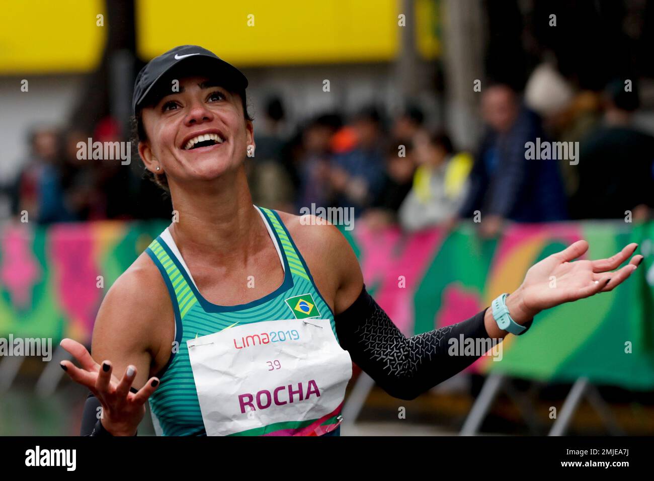 Erica Rocha of Brazil celebrates winning the bronze medal in the women ...