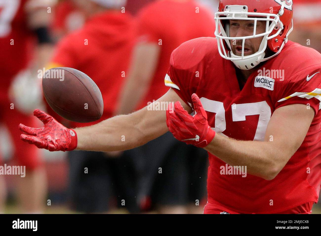 Kansas City Chiefs tight end Travis Kelce tries to catch a ball during ...