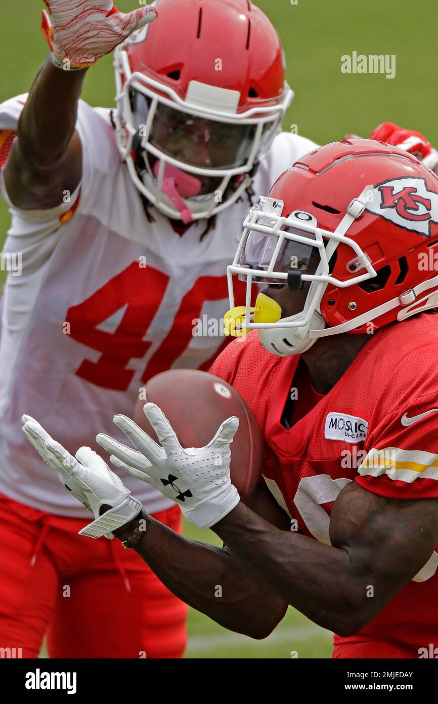Kansas City Chiefs wide receiver Tyreek Hill catches a ball under ...