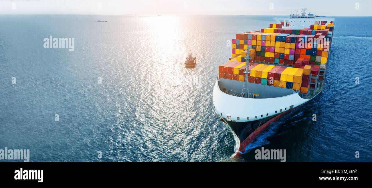 Side of cargo ship carrying container and running for export goods from ...