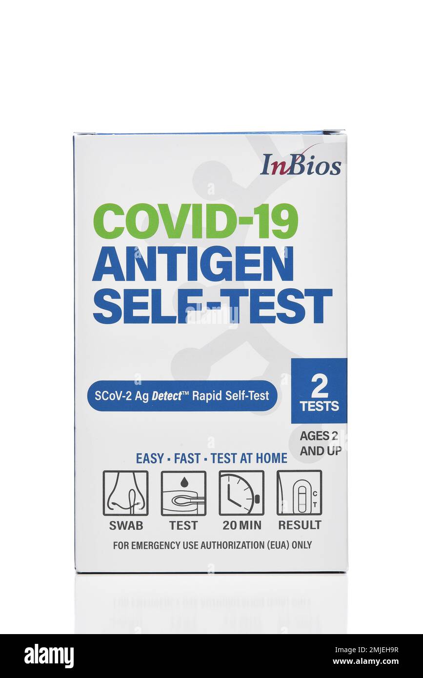 IRVINE, CALIFORNIA - 27 JAN 2023: InBios Covid-19 Antigen Self-Test kit ...