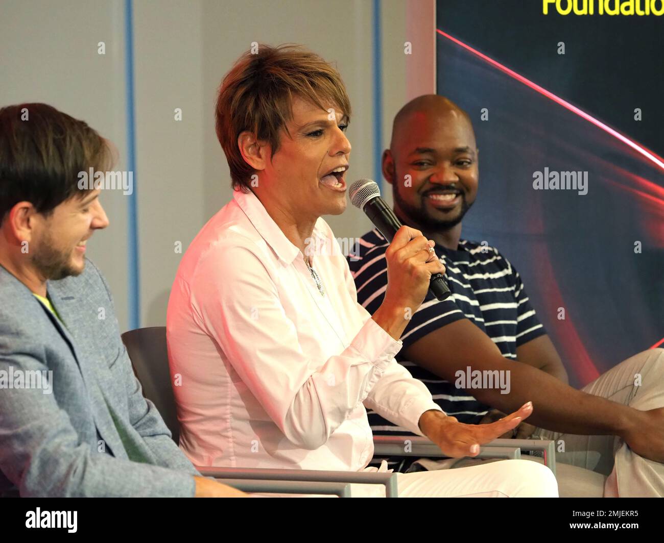 Alex Blue Davis, from left, Alexandra Billings, and Brian Michael Smith ...