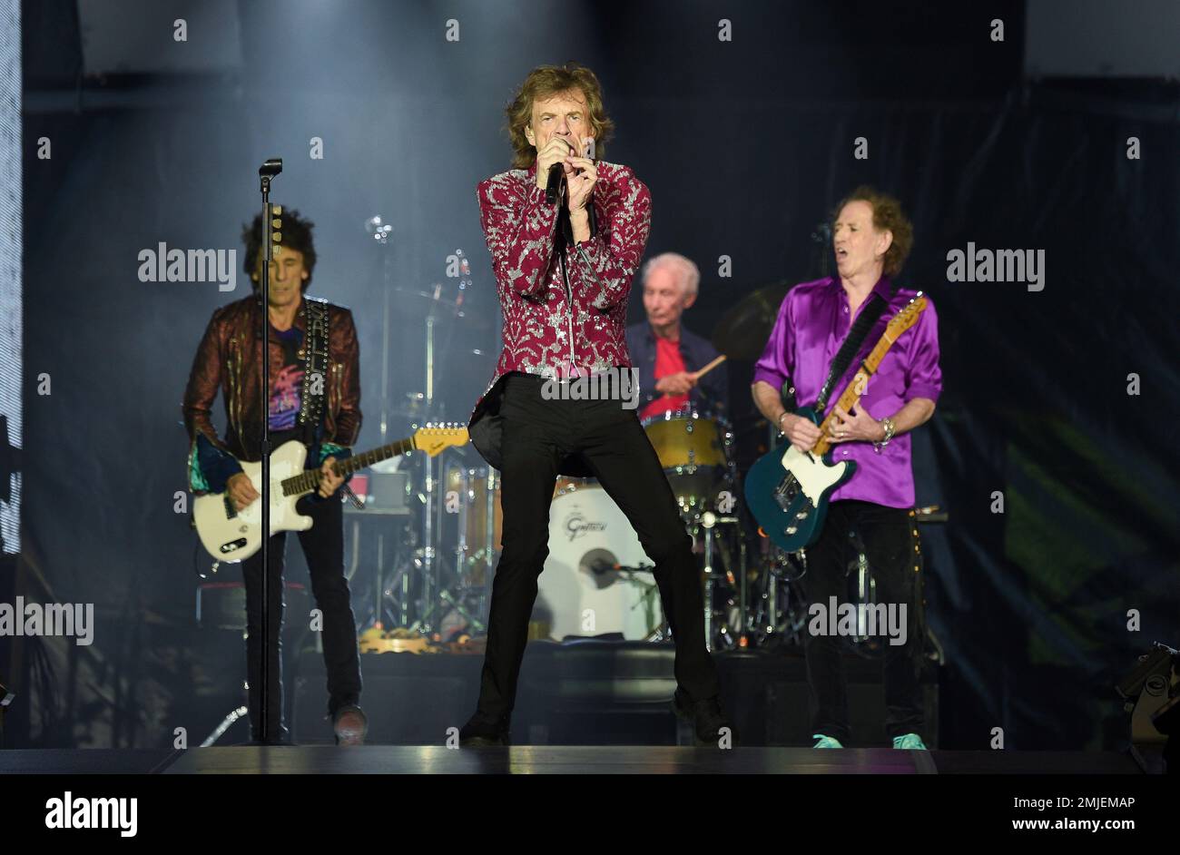 Musicians Ronnie Wood, left, Mick Jagger and Keith Richards of The ...