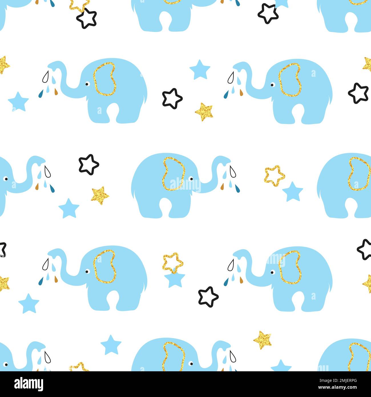 Cute blue elephants seamless pattern. Vector kids background Stock ...