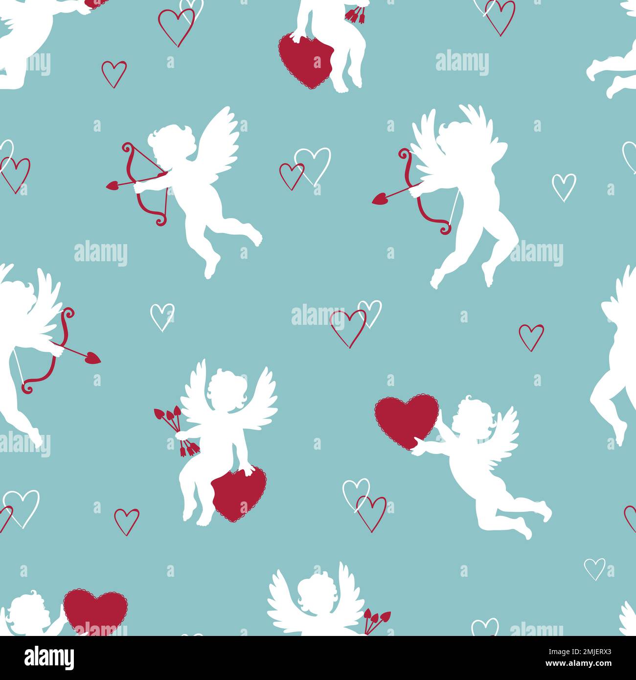 Seamless pattern with cute Cupids. Vector Valentines background with ...