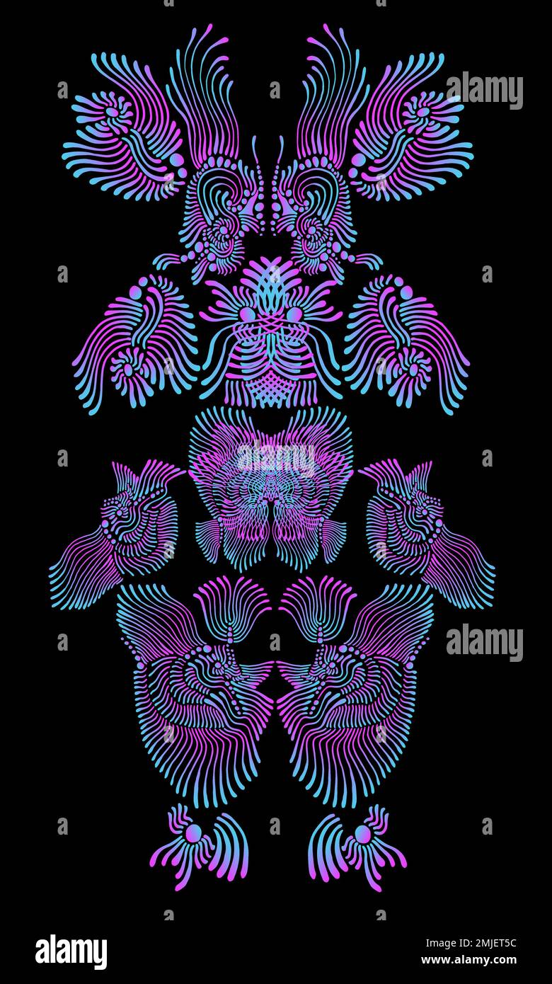 Psychedelic anthropomorphic surreal trippy silhouette shaman. Intricate abstract decorative ...