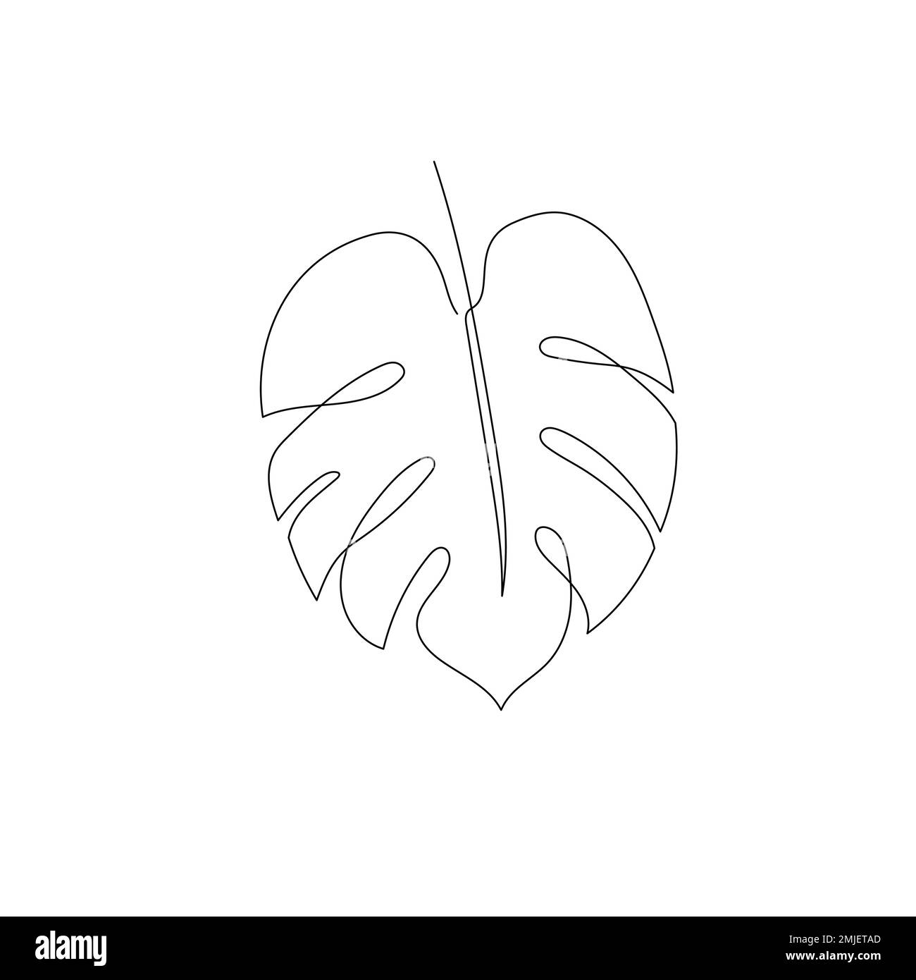 Line monstera leaf art. One continuous line art decorative monstera ...
