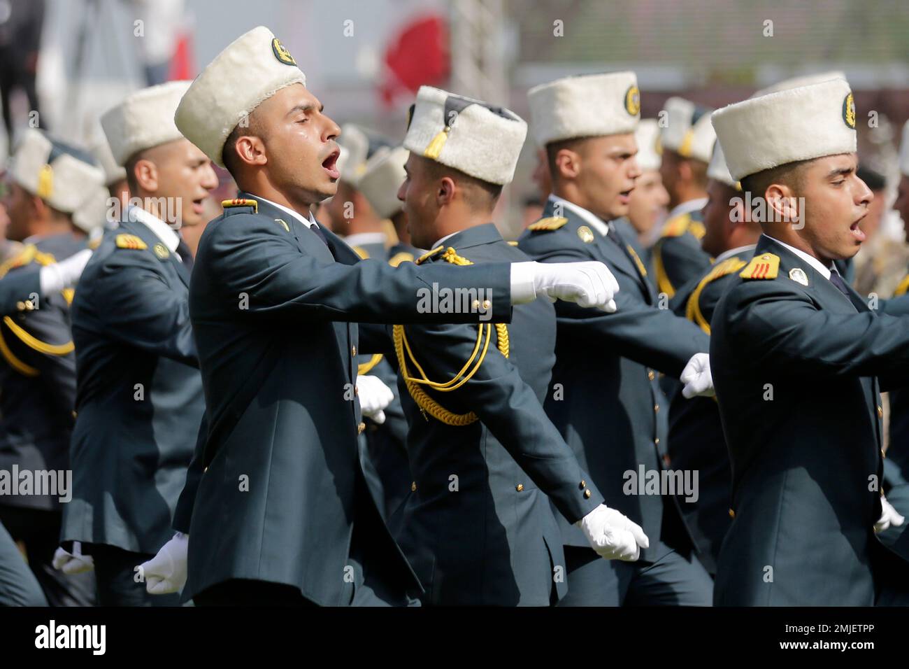 Lebanese officers parade during a graduation ceremony marking the 74th ...