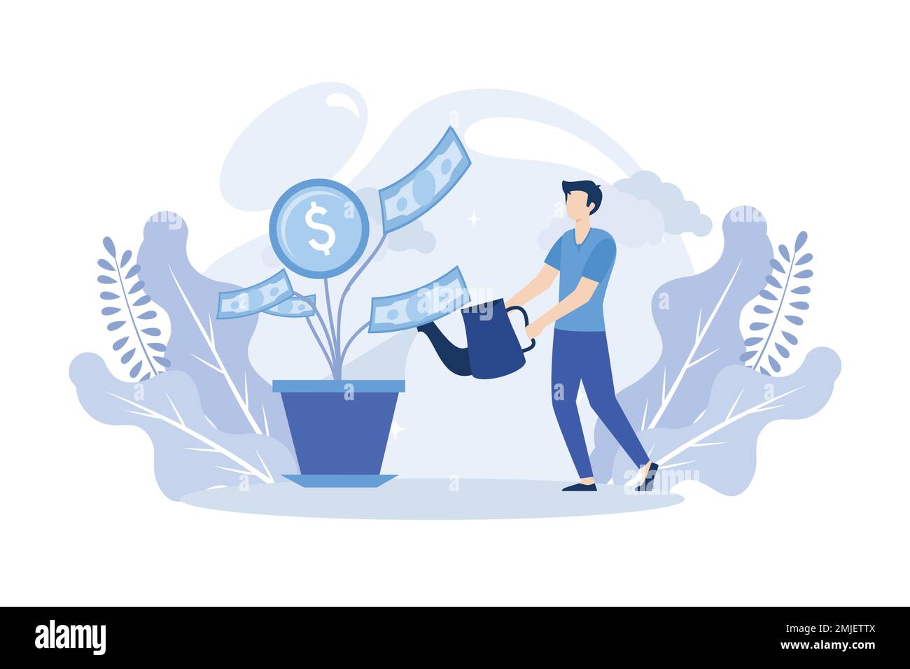 Investment illustration. People characters investing money in self ...