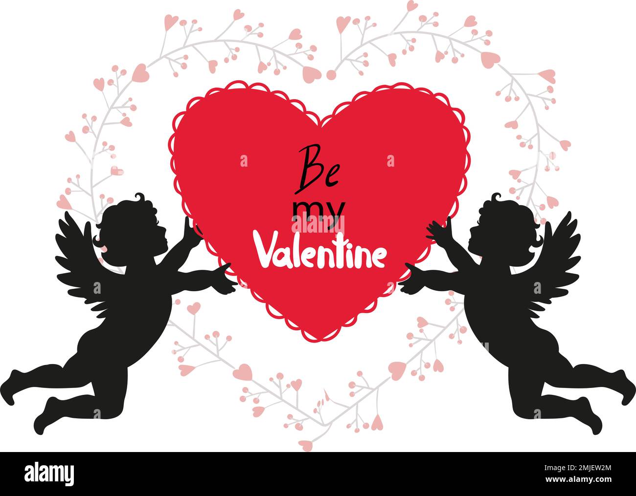 Valentines Day card design with cute Cupids. Vector romantic ...