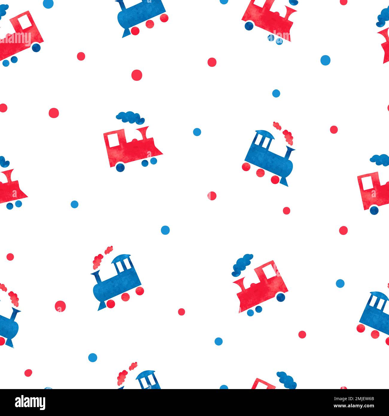 Watercolor toy trains seamless pattern. Vector illustration for kids ...