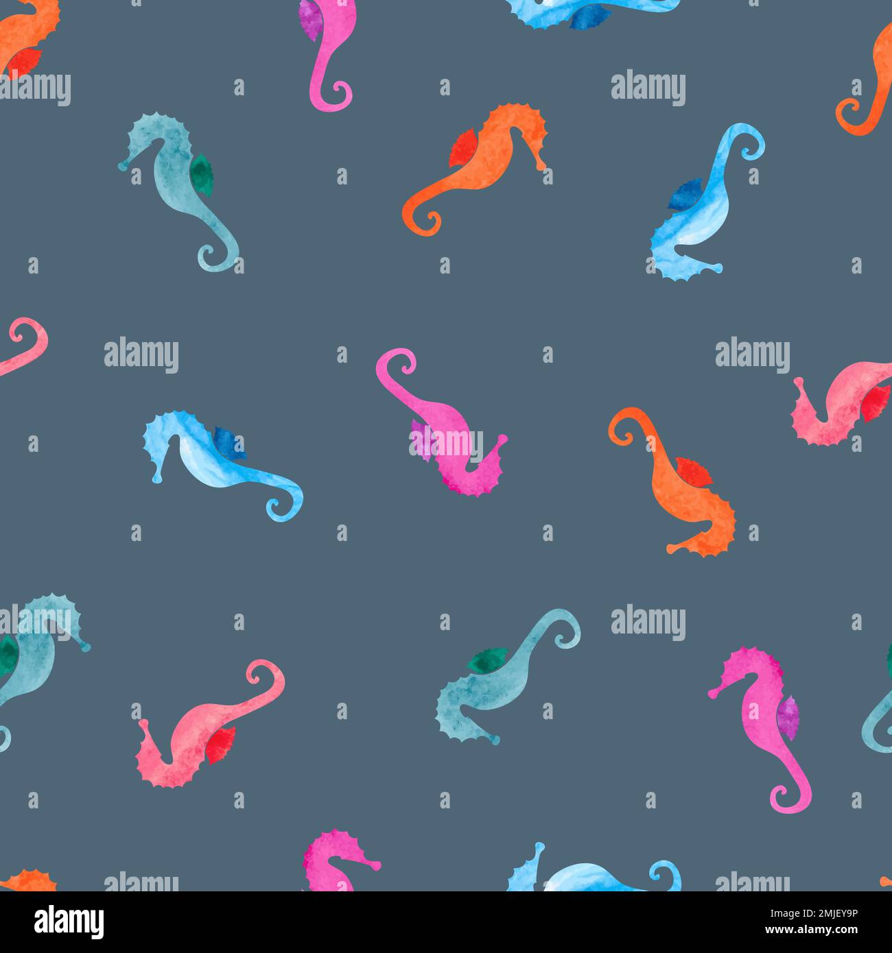 Colorful sea horses seamless pattern. Vector watercolor seahorse ...
