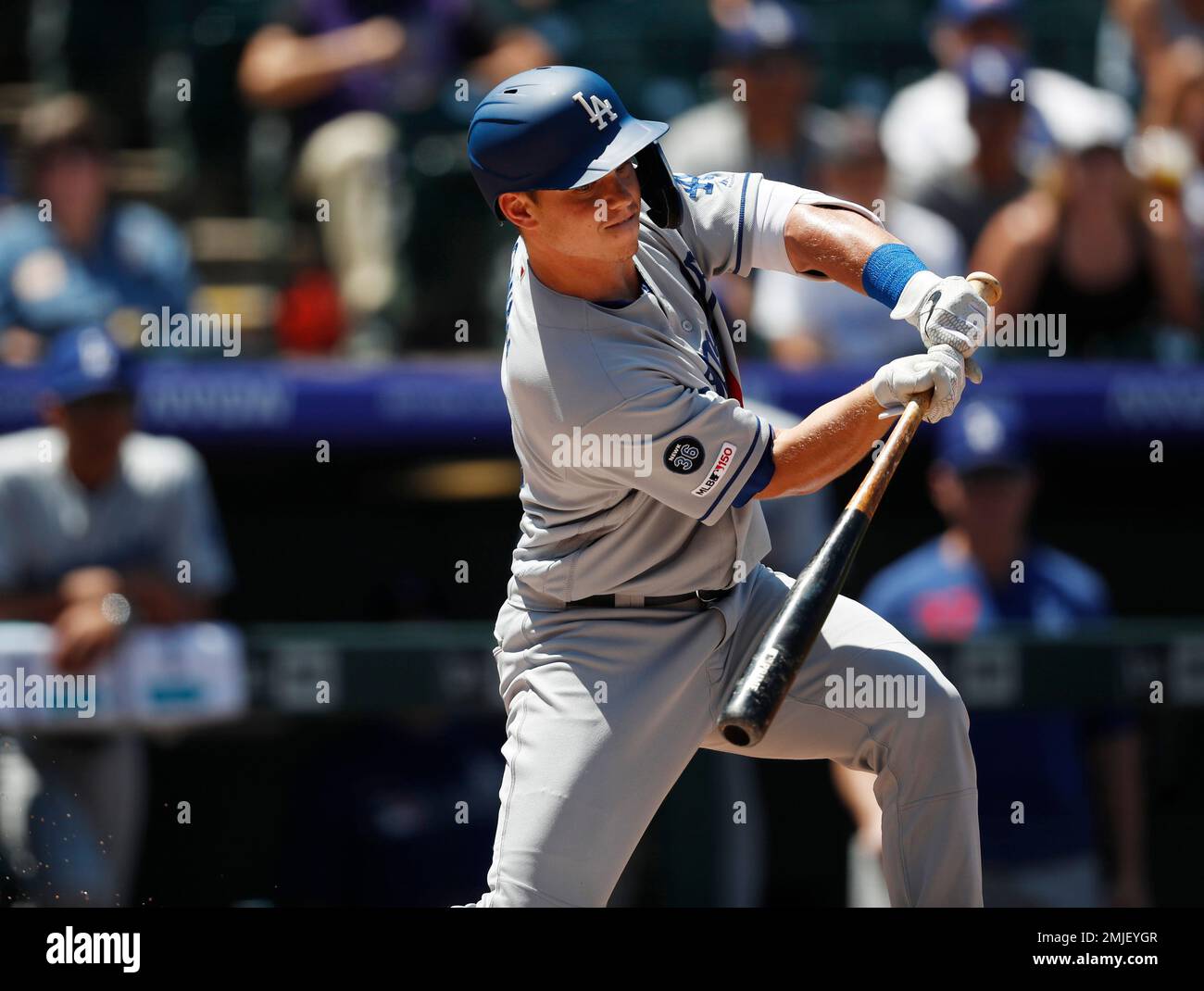 Los Angeles Dodgers' Will Smith tries to check his swing as he strikes ...