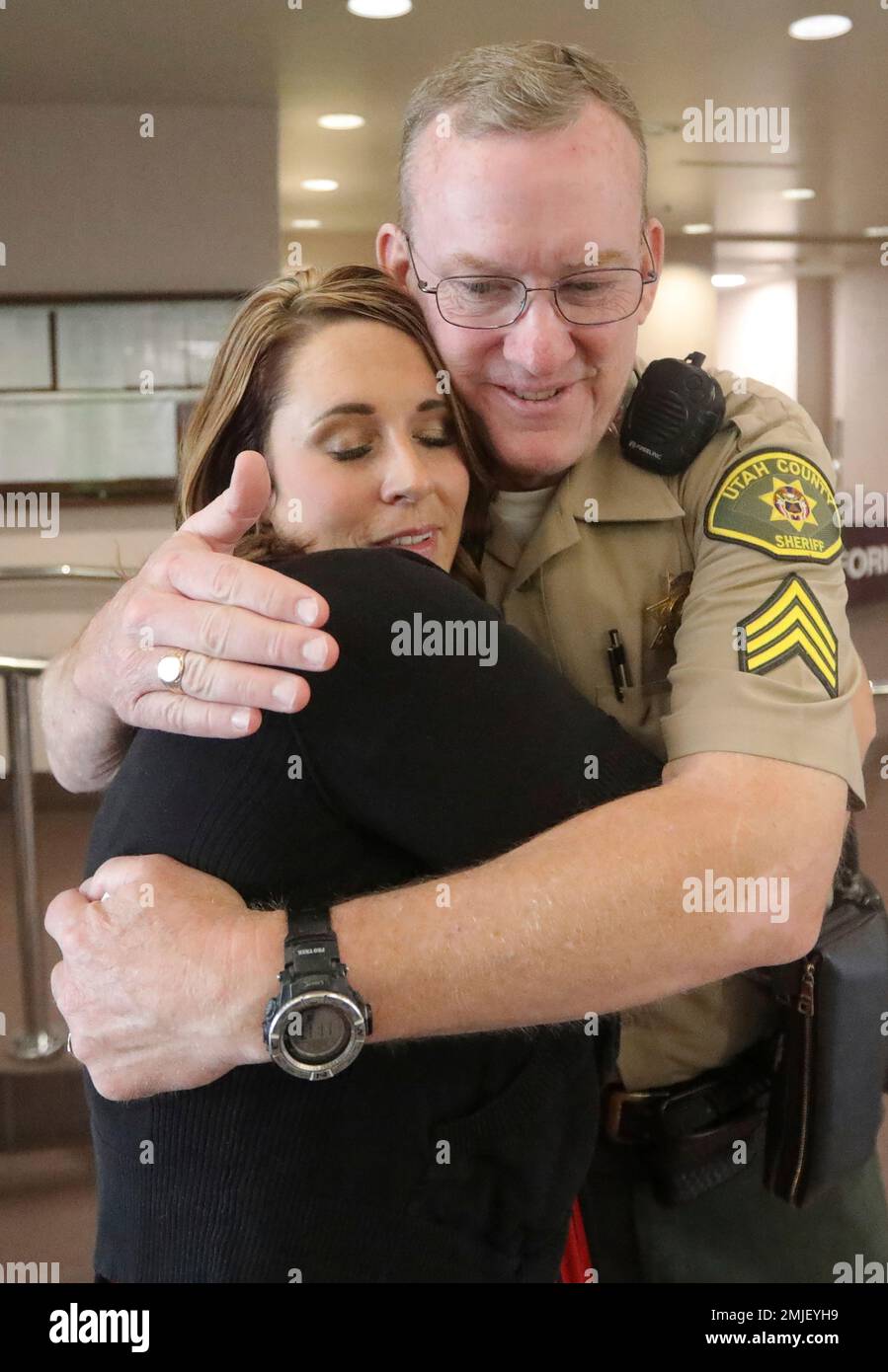 Amanda Hunt, left, aunt of Brelynne "Breezy" Otteson, receives a hug ...