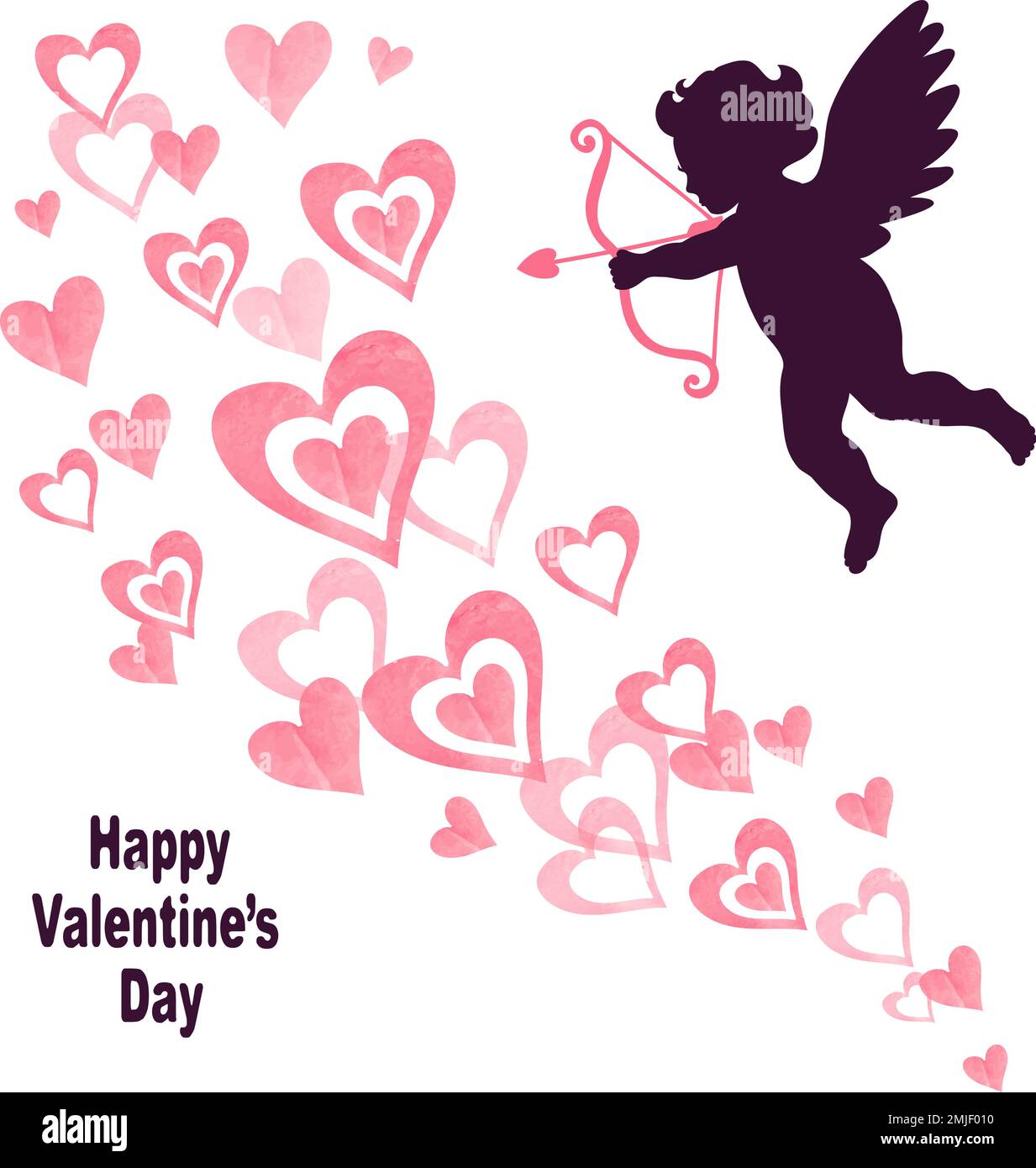 Valentines Day card design. Cupid and watercolor hearts. Vector ...