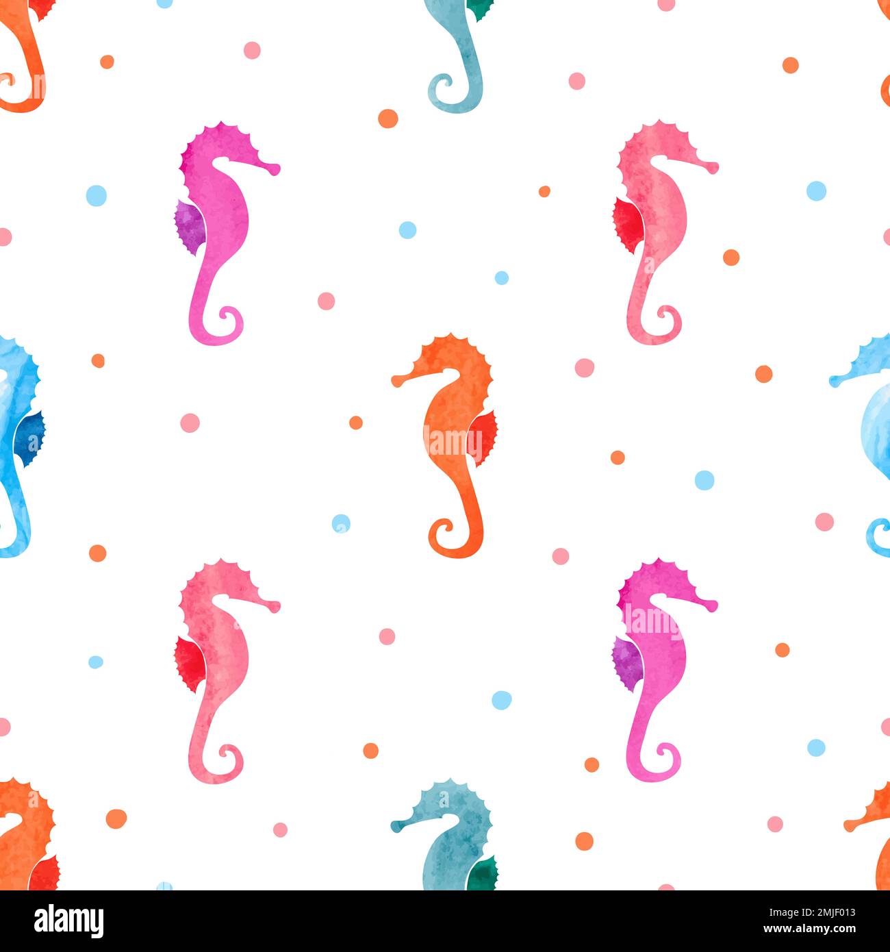 Seamless pattern with watercolor sea horses. Vector colorful seahorse ...