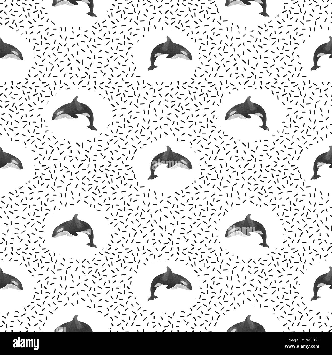 Seamless pattern with killer whales. Vector black and white background ...