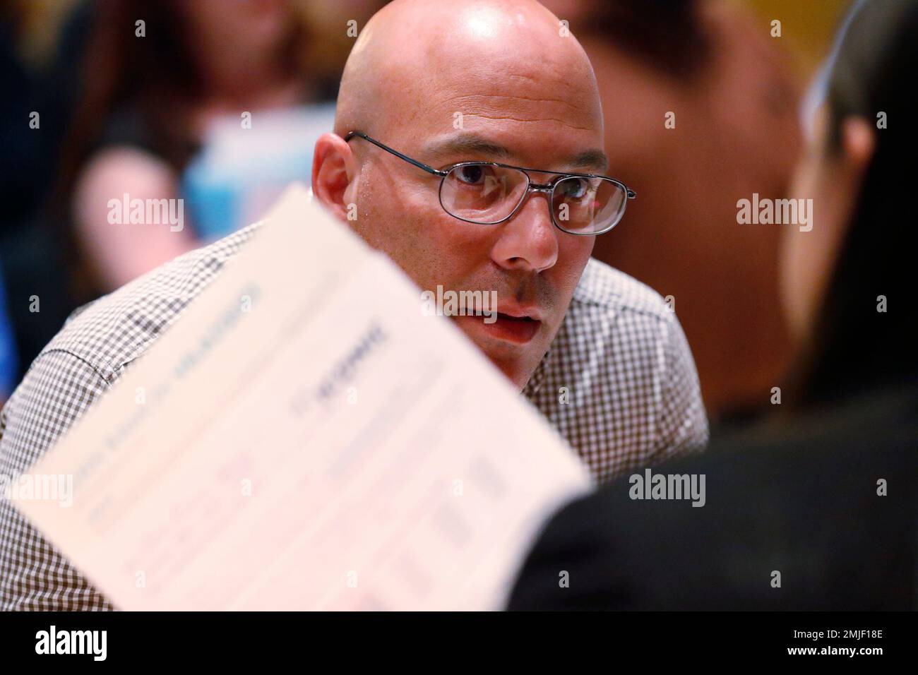 FILE - In this June 4, 2019, file photo, job applicant Juan Ramon ...