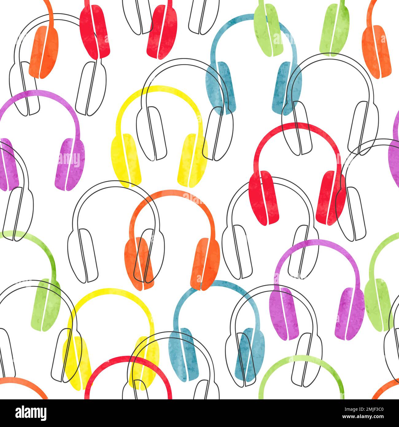 Headphones seamless pattern. Vector colorful music background with ...