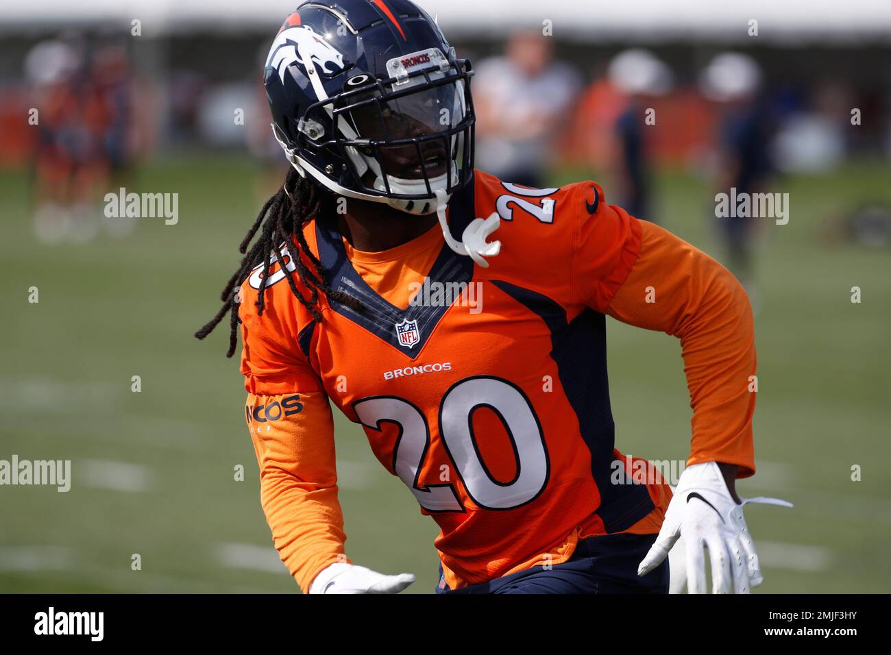 Denver Broncos defensive back Jamal Carter (20) warms up during an NFL ...