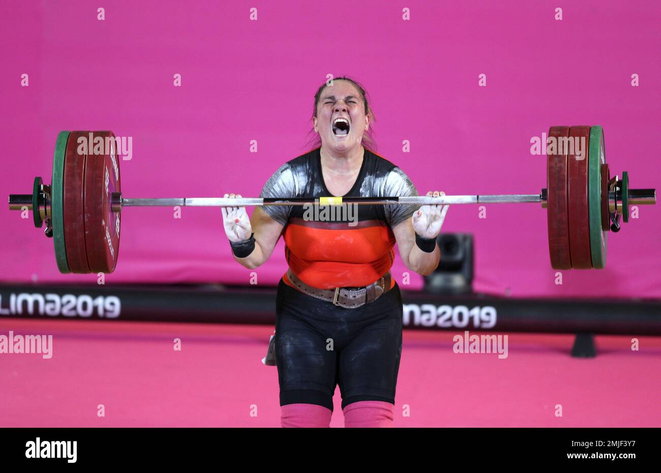 Maria Valdes of Chile competes in women's clean and jerk 87 kg ...