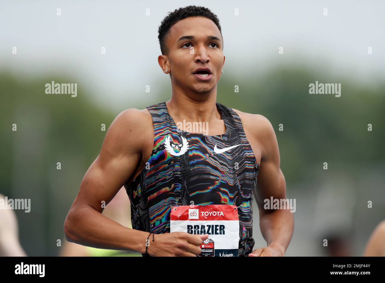 Donavan Brazier celebrates as he wins the men's 800-meter run at the U ...