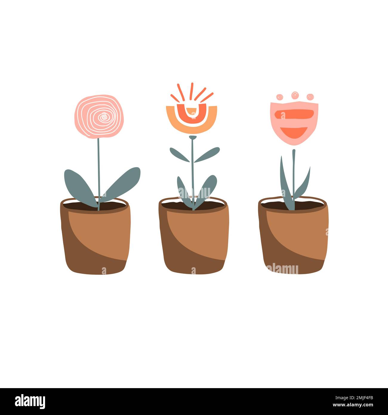 Set of doodle potted flowers in Scandinavian style. House or garden ...