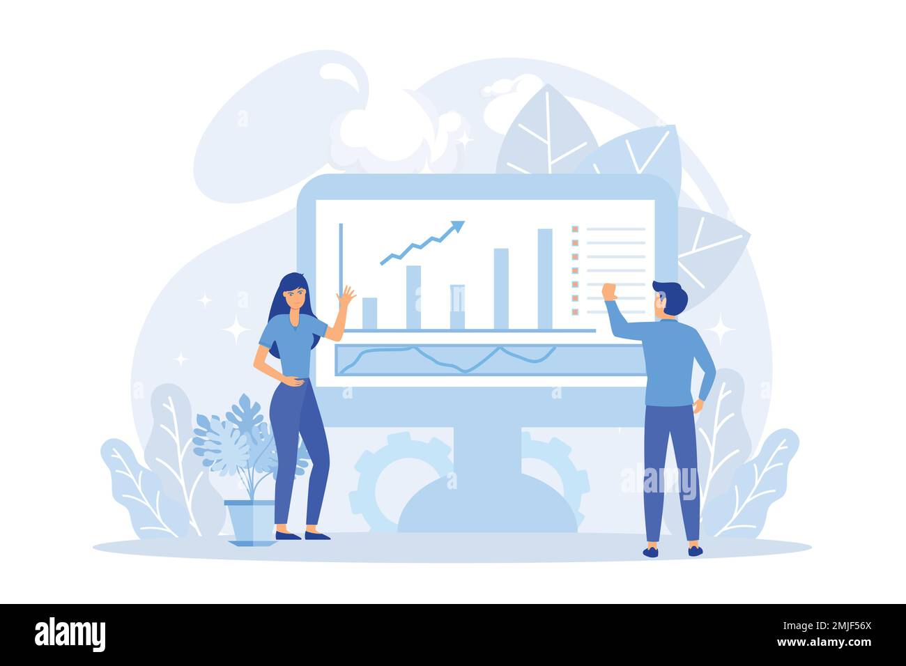 Digital marketing illustration. Characters targeting audience, sending advertising mails and ...