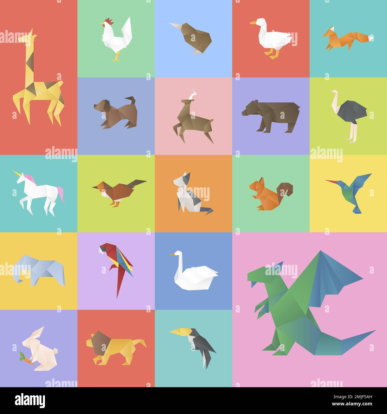 Cute animals craft vector geometric cut out set Stock Vector Image ...