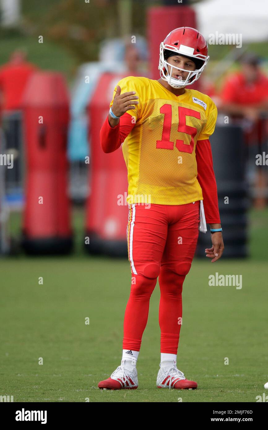 Kansas City Chiefs quarterback Patrick Mahomes waits for a drill during ...