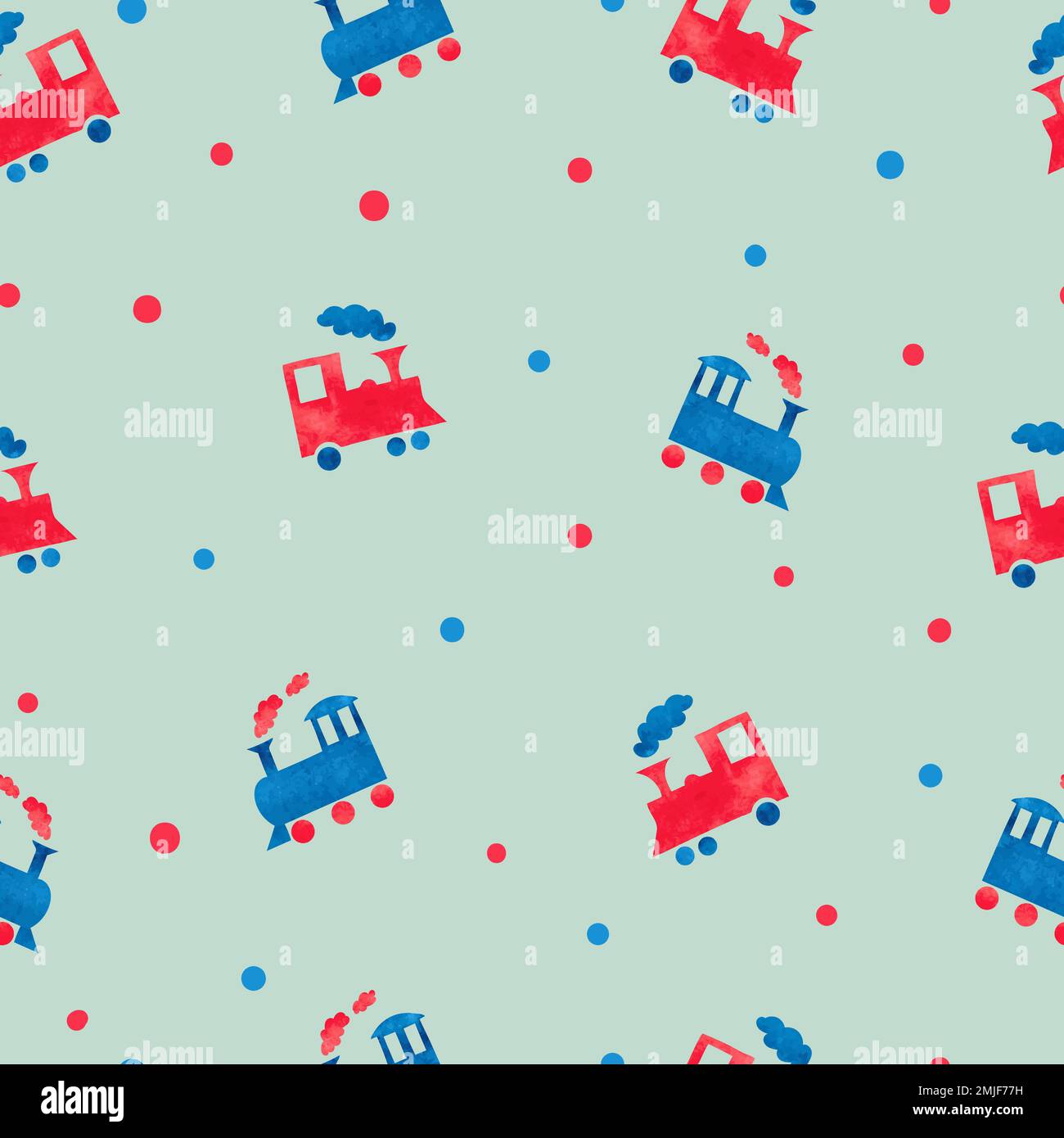 Watercolor toy trains seamless pattern. Vector wallpaper for kids ...