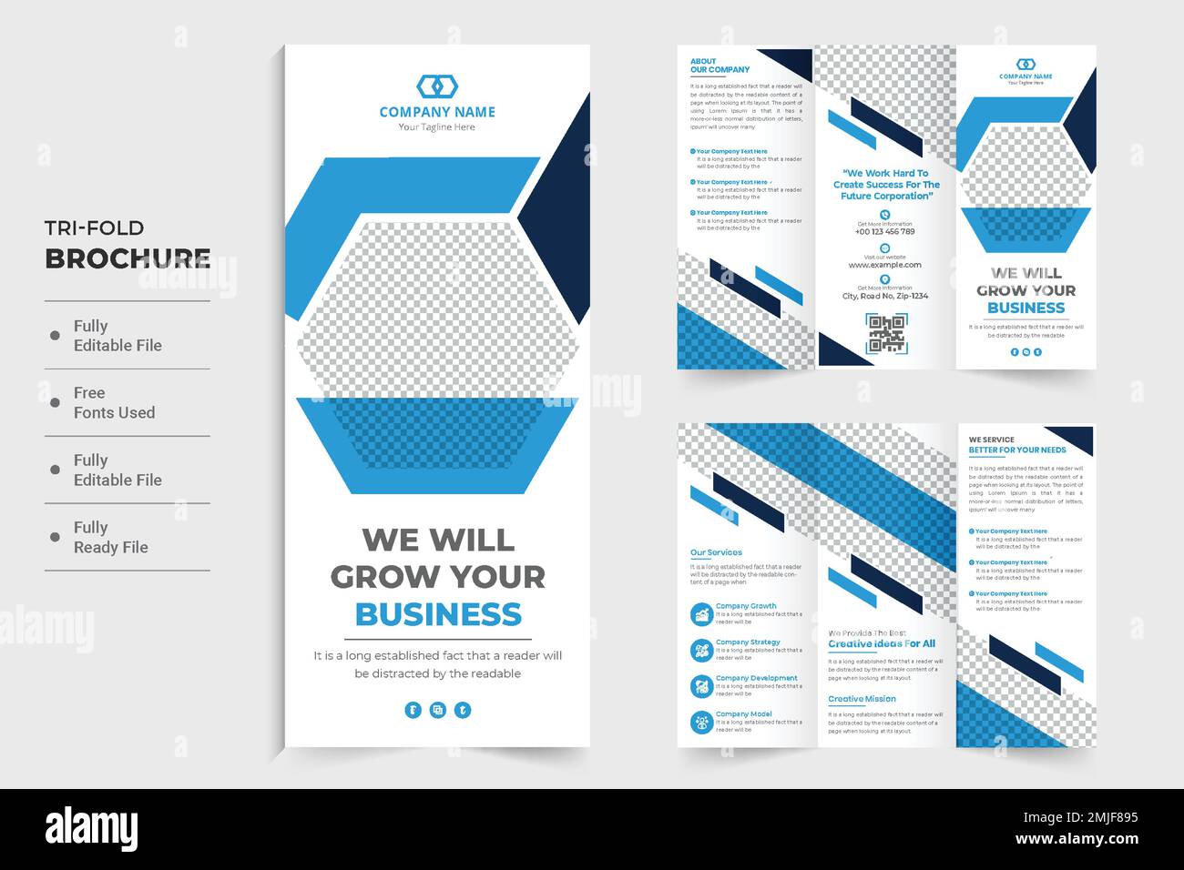 Modern business promotional tri fold brochure design with abstract ...
