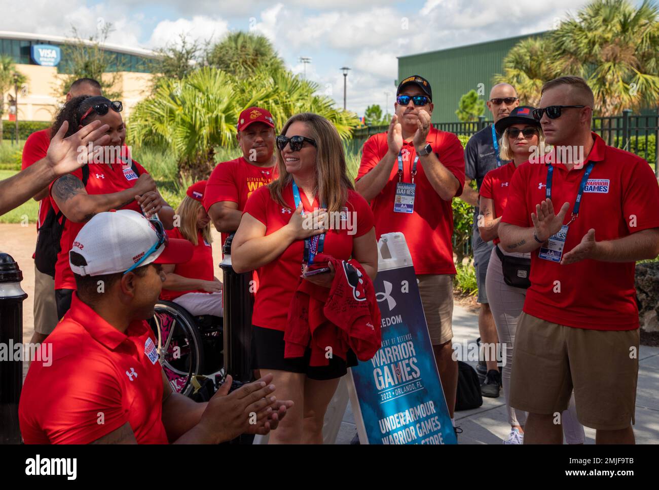U.S. Marine Corps First Sgt. Cydney Rose, receives a gift from Master ...