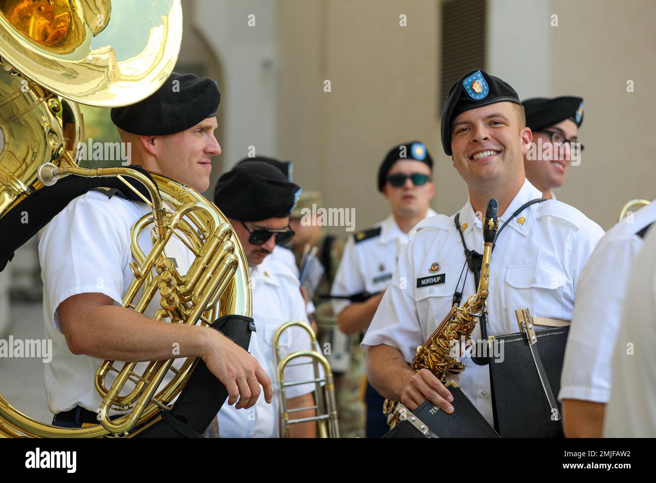 U.S. Army Spc. Mark Northup, alto saxophone player assigned to the 1st ...