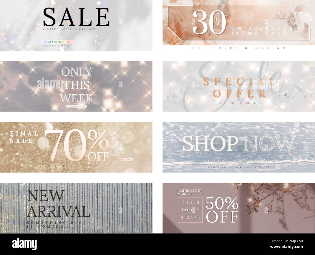 Shop sale editable template vector glitter set for social media ads ...