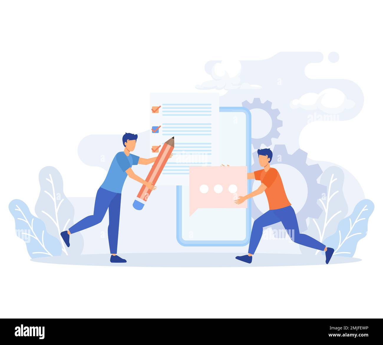 Feedback illustration set. Characters filling survey form, giving ... Feedback illustration set. Characters filling survey form, giving ...