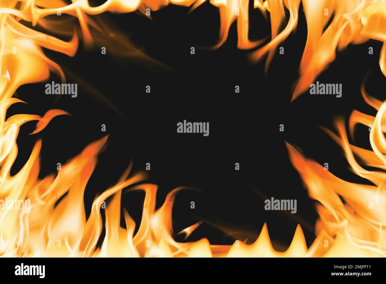 Blazing flame background, orange frame realistic fire image vector ...