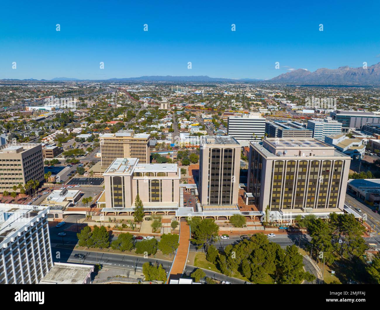 Tucson modern city aerial view on Veinte de Agosto Park at Congress ...